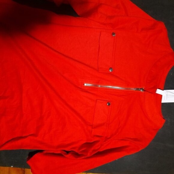 Tops | Womens Large Red Fashion Blouse With Front Halfzip | Poshmark